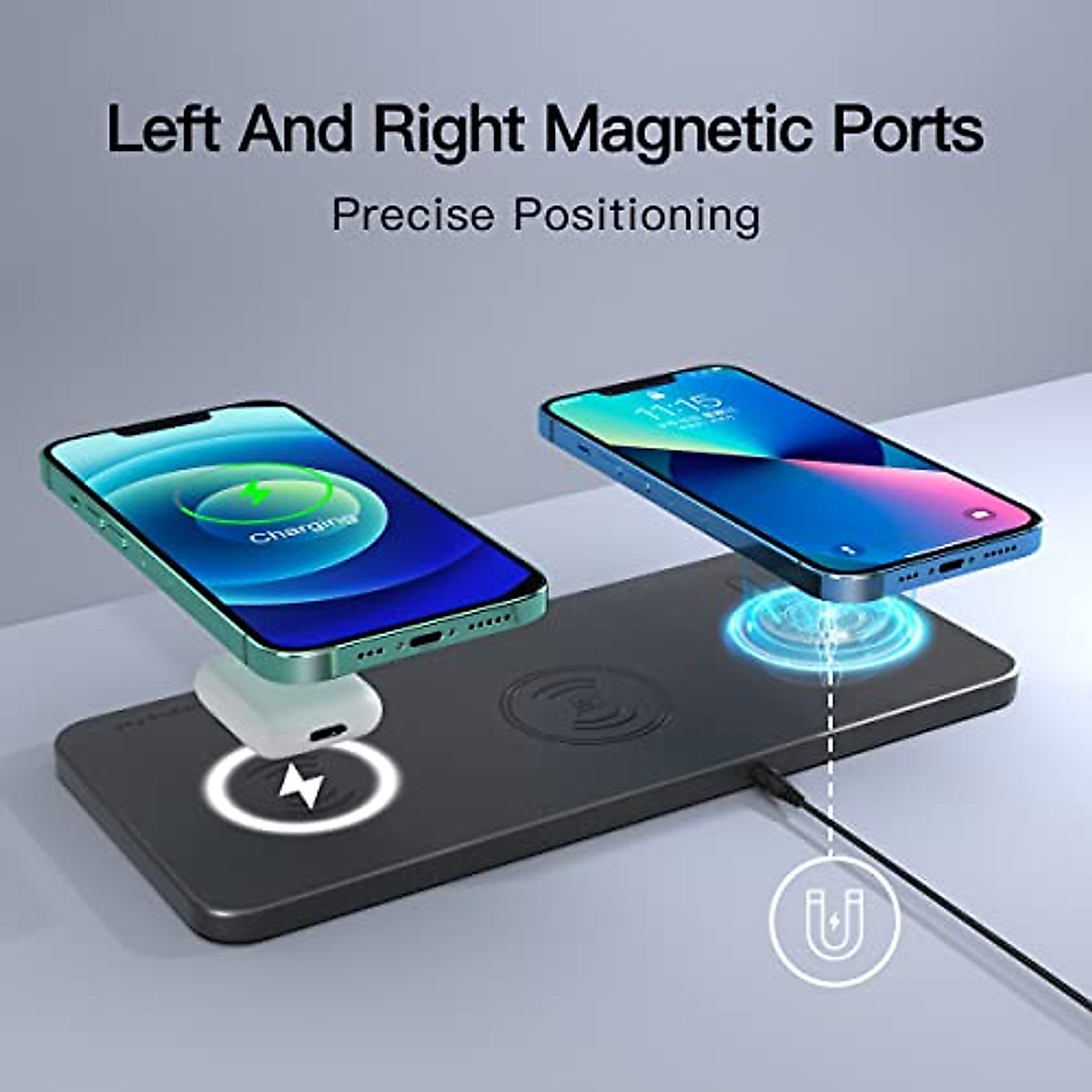 15W Wireless Charger, JE Make IT Simple 3 in 1 Wireless Charging Station,Mag-Safe Charger,Wireless Charging pad Multiple Devices for iPhone 14/13/12/SE/8/Samsung/Other Wireless Charging Andriod Phone
