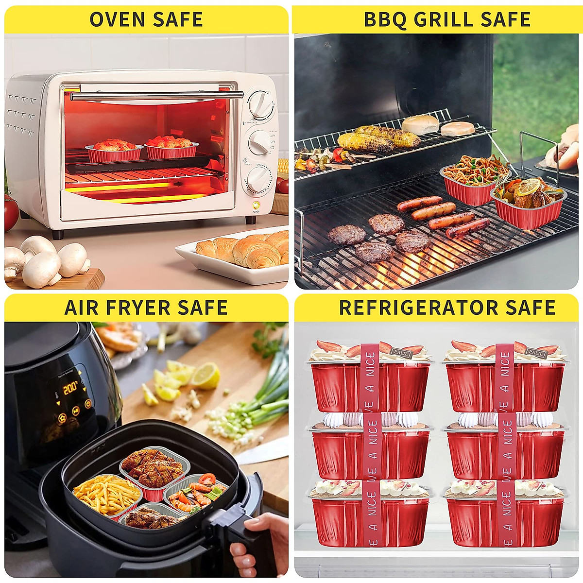 HEYYUMI 10oz Aluminum Foil Brownie Pans with Lids, 40 Pack Square Cake Pans, Disposable Ramekins Cupcake Cups Containers,Mini Cake Baking Pans,Large Muffin Tin Holder for Catering Gathering - Red