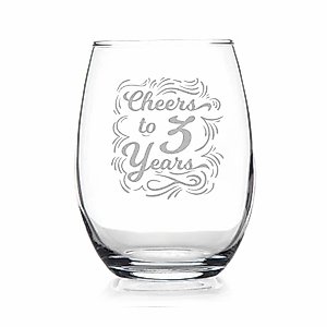 JohnPartners993 Cheers To 3 Years Wine Glass - Etched Sayings - Gift To Celebrate Wedding - Business - Or Work Anniversary - Gift For Him Her Couple