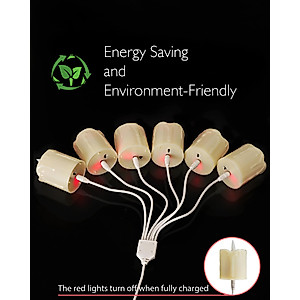 Homemory Rechargeable Flameless Candles with Timer Remote, 2" x 2" Realistic Battery Operated LED Votive Tea Lights, 6Pack Electric Fake Candle in Warm White (USB Charging Cable Included)