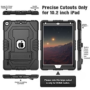 Rantice 9th Generation Case, 8th Generation Case, 7th Generation Case, Hybrid Shockproof Rugged Drop Protection Cover with Kickstand for 10.2'' 2021/2020/2019 Released (Black)