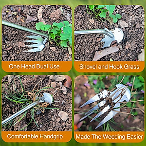 Amposei Weeding Artifact Uprooting Weeding Tool, Multifunctional Weeder, Hand Weeder Tool, Stand Up Weed Puller Tool with Handle for Garden Yard Farm Weed Removal (11in, Wood Handle)