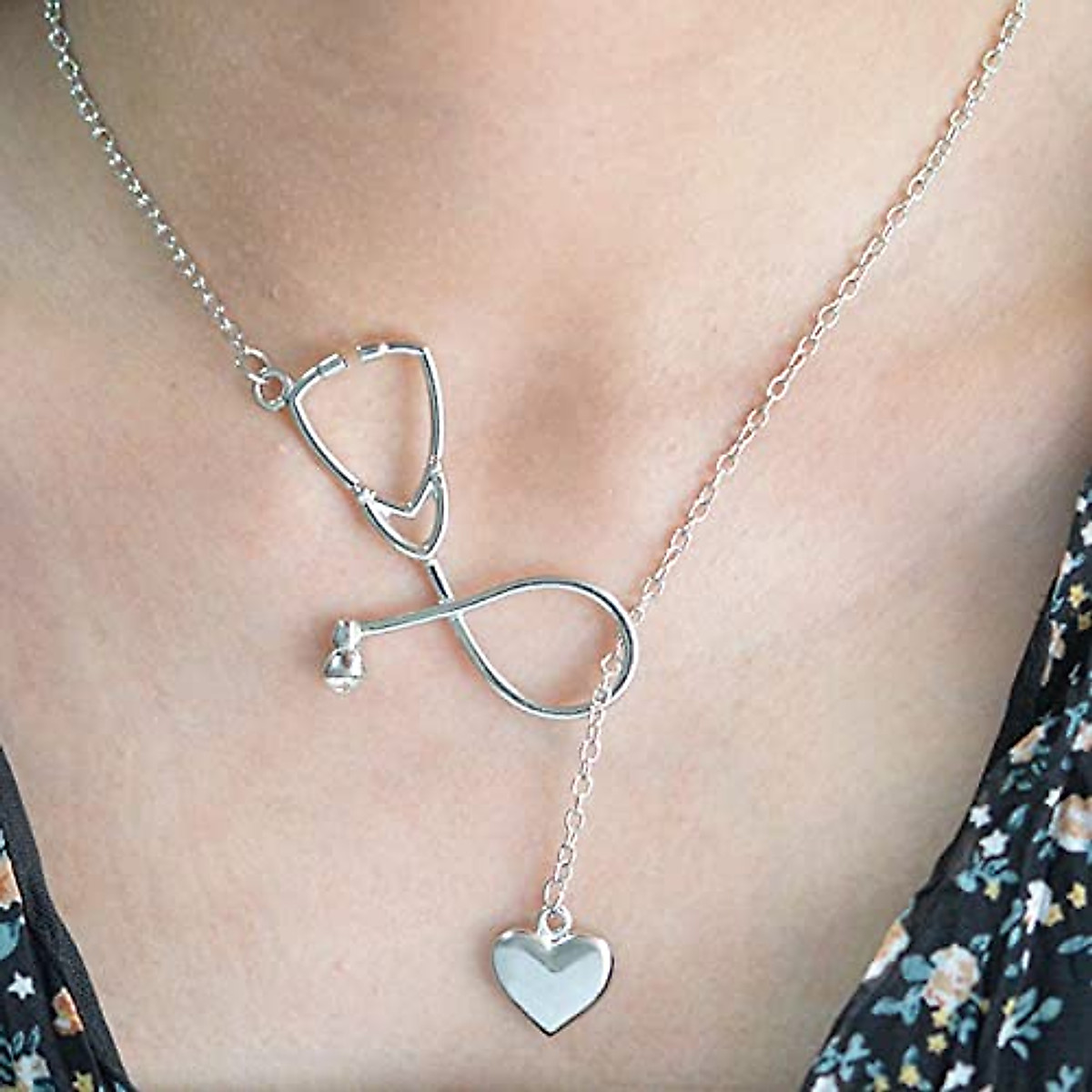 Nurse Gifts for Women Nurse Stethoscope Necklace Heart Doctor Stethoscope Pendant Doctor Nurse Medical Student Graduation Jewelry Gift (silver)