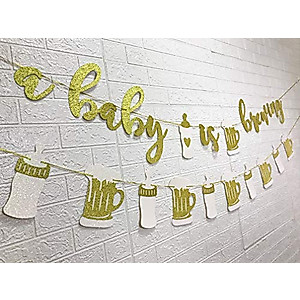 Set of 2 A Baby is Brewing Baby Shower Decorations Banner for Diaper Party Decor Gender Reveal Party Pregnancy Celebration Baby Brewing Sign with Beer Mug & Baby Bottle Design Pre-Strung