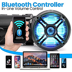 Pyle Marine ATV Powered Speakers - 4.0 Wireless Bluetooth, 800 Watt, Color Changing LED Lights, IP44 Waterproof, 6.5“ Dual Audio Sound System for UTV, Golf Carts, Jetski and Snowmobile - PLATV65BT