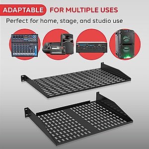Pyle 19-Inch 1U+2U Server Rack Shelves - Universal Device Server Rack Mounting Tray, For Good Air Circulation, Cantilever Mount, Wall Mount Rack, Computer Case Mounting Tray, Black