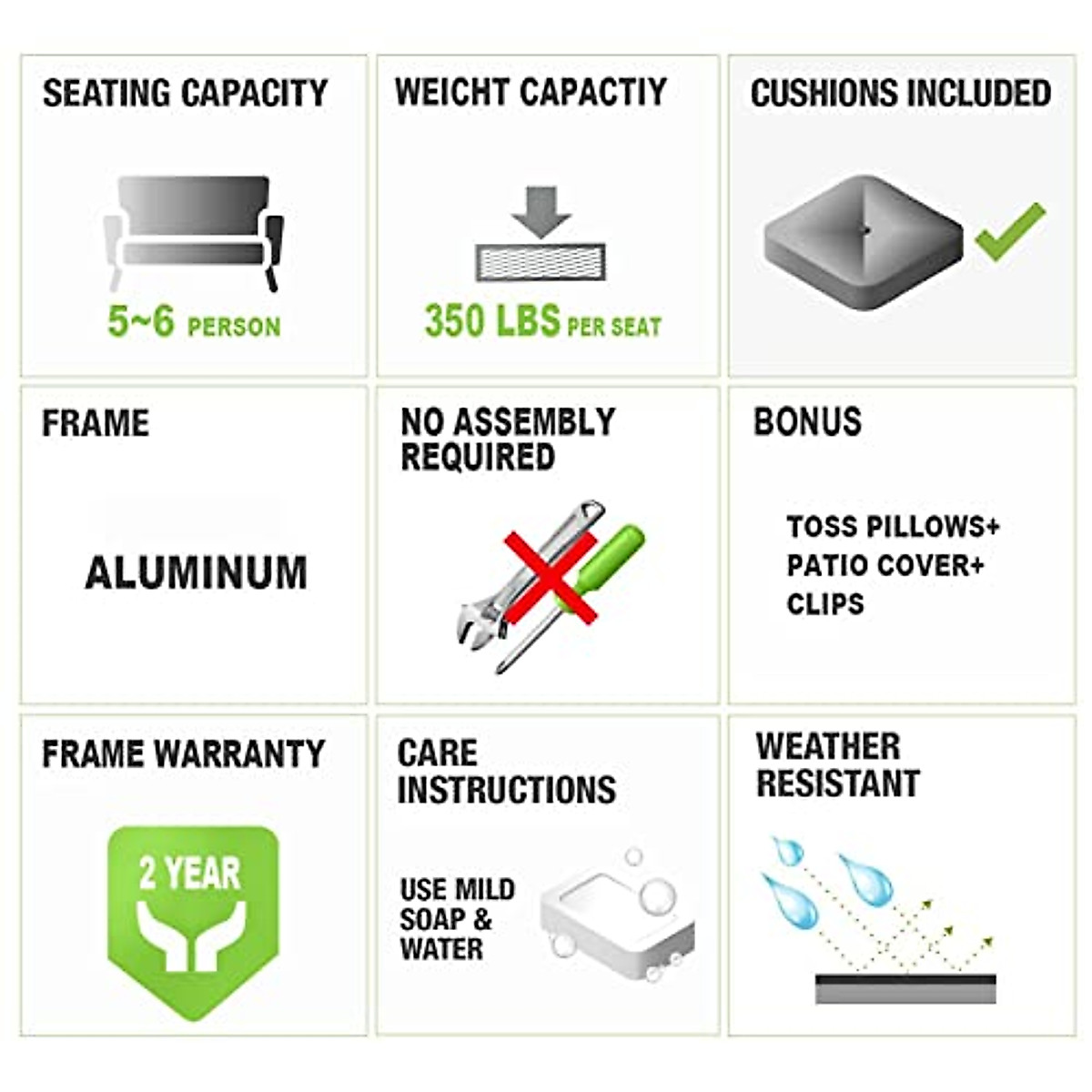 SUSIE'S GARDEN Wicker Patio Furniture Conversation Set No Assembly Outdoor Sectional Sofa Aluminum Brown Couch Modern Deck Rattan Furniture (6pcs Conversation Set)