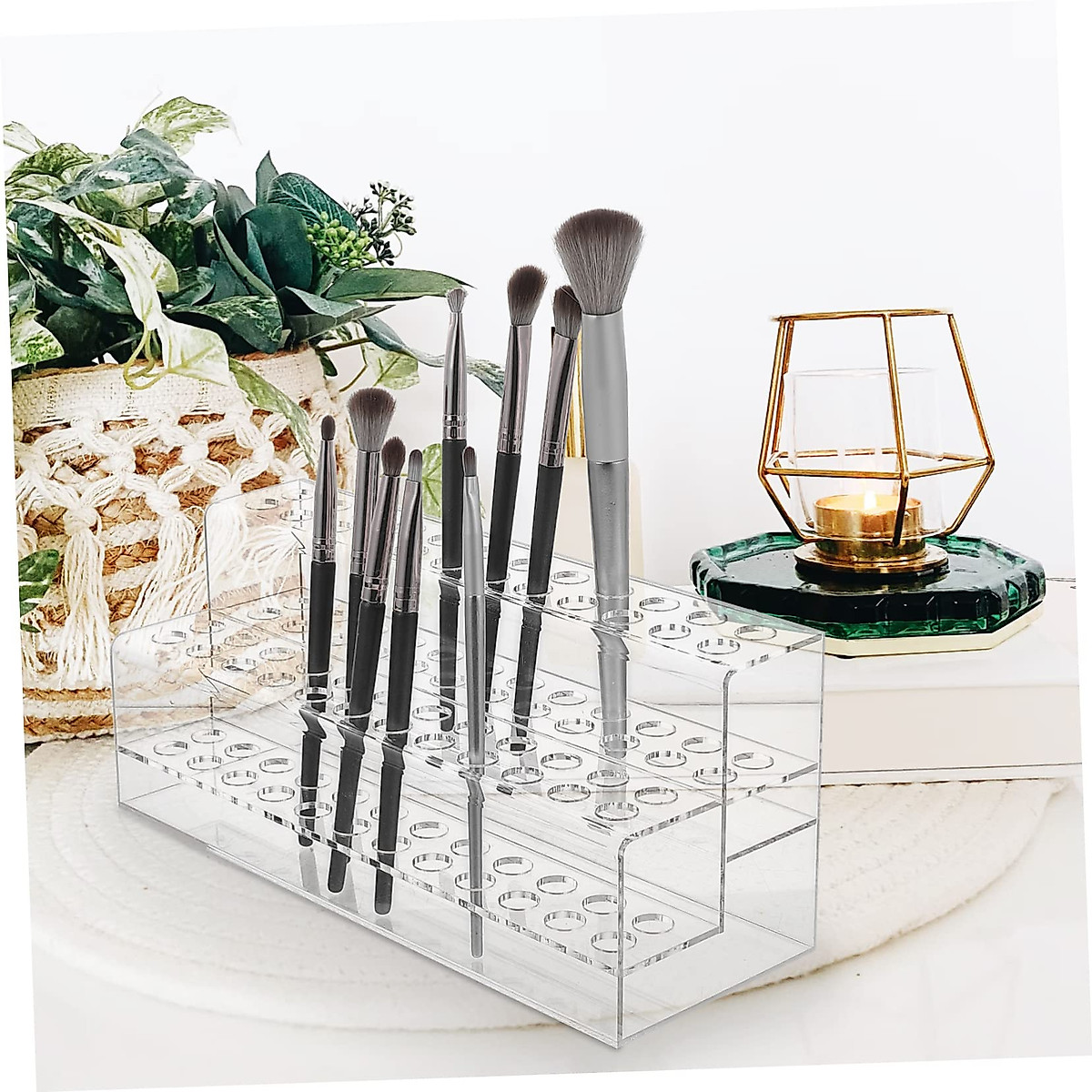 Cabilock Pen Showcase Display Acrylic Material Stationery Holder 48 Slots Stand for Pen Makeup Brush Storage Organizer
