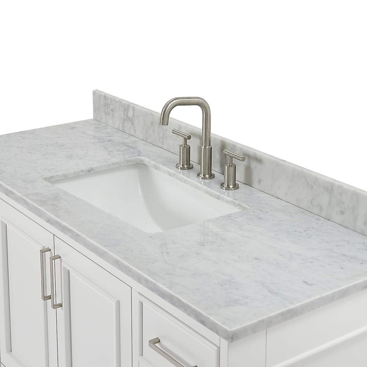 ARIEL Stafford 55 Inch Single Rectangle Sink Vanity with Carrara White Marble Countertop W/0.75" Edge in White