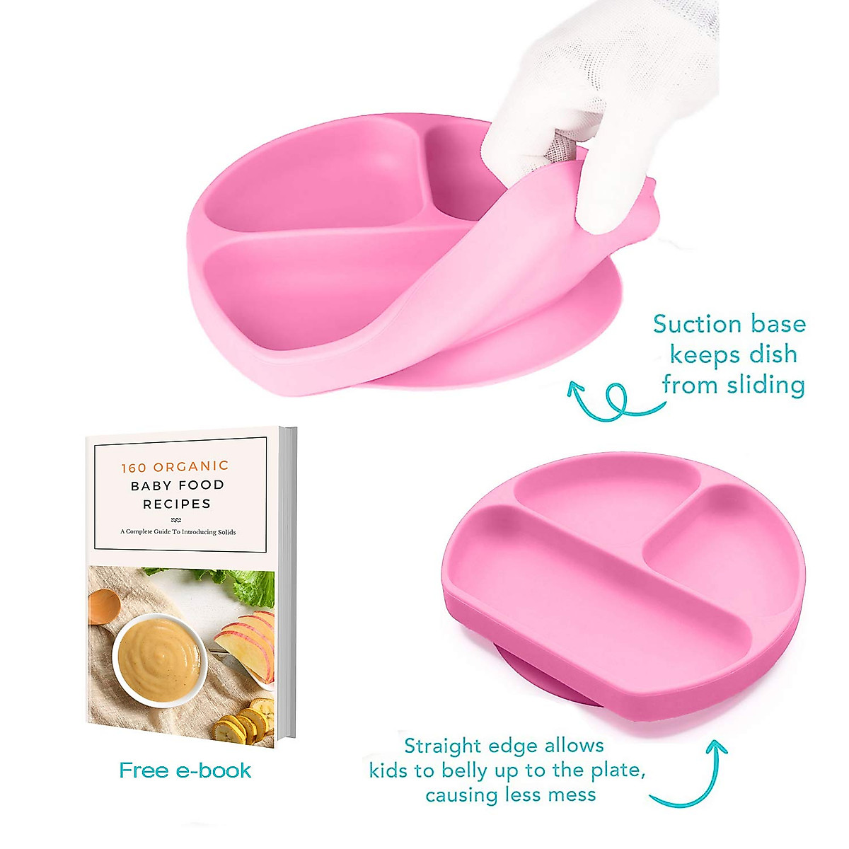 Silicone Suction Plates for Babies, Stick to High Chair Trays and Table, Divided Baby Dishes, Perfect Kids Plates, BPA Free