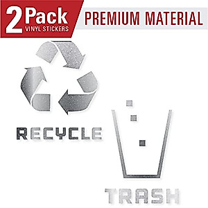 Recycle and Trash Stickers Modern Logo (1 ea) Symbol to Organize Trash cans or Garbage containers and Walls - Vinyl Decal Sticker (XSmall -Reversed - Silver Metallic)