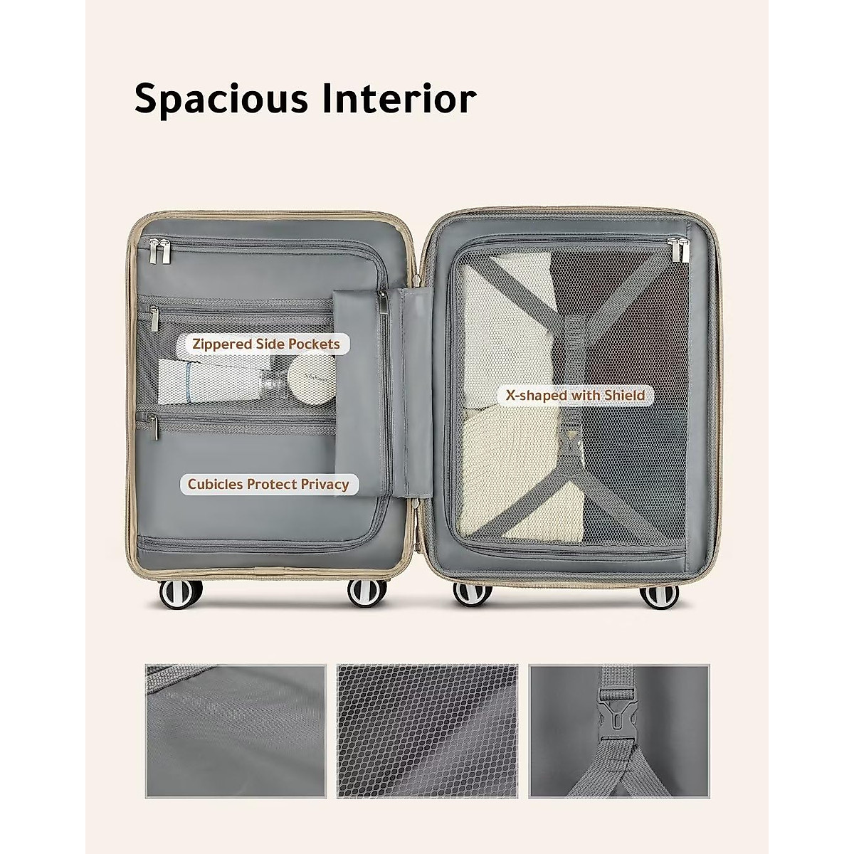 LUGGEX Black Carry On Luggage with Spinner Wheels, PP Lightweight Suitcase with 14 Inch Case, Expandable Luggage 2 Piece