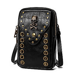 nice--buy Punk Gothic Skull Carry Purse Women Handbag Single Shoulder Waist Bag Cell phone Wallet Steampunk Retro Women Travel Purse Motorcycle Bag Stud Rivet Fashion, Black, Small