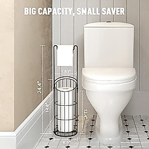 SunCleanse Free Standing Multipurpose Toilet Paper Holder with 2.5cm/1-Inch Raised Base，Toilet Paper Holder Stand Reserve 4 Mega Paper Rolls，Matte Black