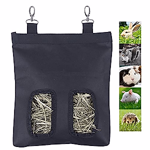 Rabbit Hay Feeder Bag, Guinea Pig Hay Feeder Storage, Rabbit Hay Bag, Guinea Pig Hay Feeder,11in X9.4in Small Animal Feeder Bag (Black)