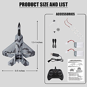 fisca RC Plane Remote Control F-22 Fighter Raptor Airplane with Lights, 2.4Ghz 2CH Foam Drone Ready to Fly Aircraft Toy for Kids and Adults