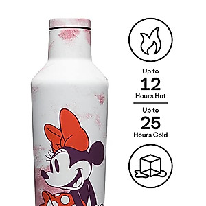 Corkcicle Disney Minnie Mouse Insulated Canteen Travel Water Bottle, Triple Insulated Stainless Steel, Screw-on Cap, Keeps Beverages Cold for 25 Hours or Warm for 12 Hours, 16 oz