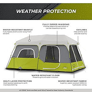 CORE Instant Cabin Tent | Multi Room Tent for Family with Storage Pockets for Camping Accessories | Portable Large Pop Up Tent for 2 Minute Camp Setup | Sleeps 9 People, 14' x 9'