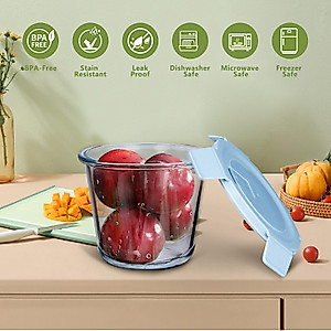 8 Piece Round Glass Storage Containers with Lids, Leak Proof 3 Cup Glass Containers for Soup, Lunch, Salad, Leftover, Ice Cream, BPA-Free Lids with 4 Locking Tabs, Microwave, Dishwasher, Freezer Safe