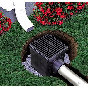 NDS 900BKITRTL1PK Square Kit with 2-Opening Catch Basin, 2 Adapters, 1 Outlet Plug, and 1 Plastic Drain Grate, 9-Inch, for Lawns, Landscaped Areas, Black