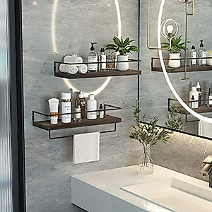 ZGO Floating Shelves for Wall Set of 2, Wall Mounted Storage Shelves with Metal Frame and Towel Rack for Bathroom, Kitchen, Bedroom