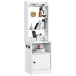 Gdvsclr Nightstand with Charging Station, 55.3" Tall Nightstand with Adjustable Shelves, Bedside Tables with Storage Cabinet, End Table for Living Room, Bedroom, Study Room, Home Office, White