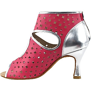 Very Fine Women's Salsa Ballroom Tango Dance Shoes CD3022 Bundle with Shoe Brush, Peach & Silver 8.5 M US 3"