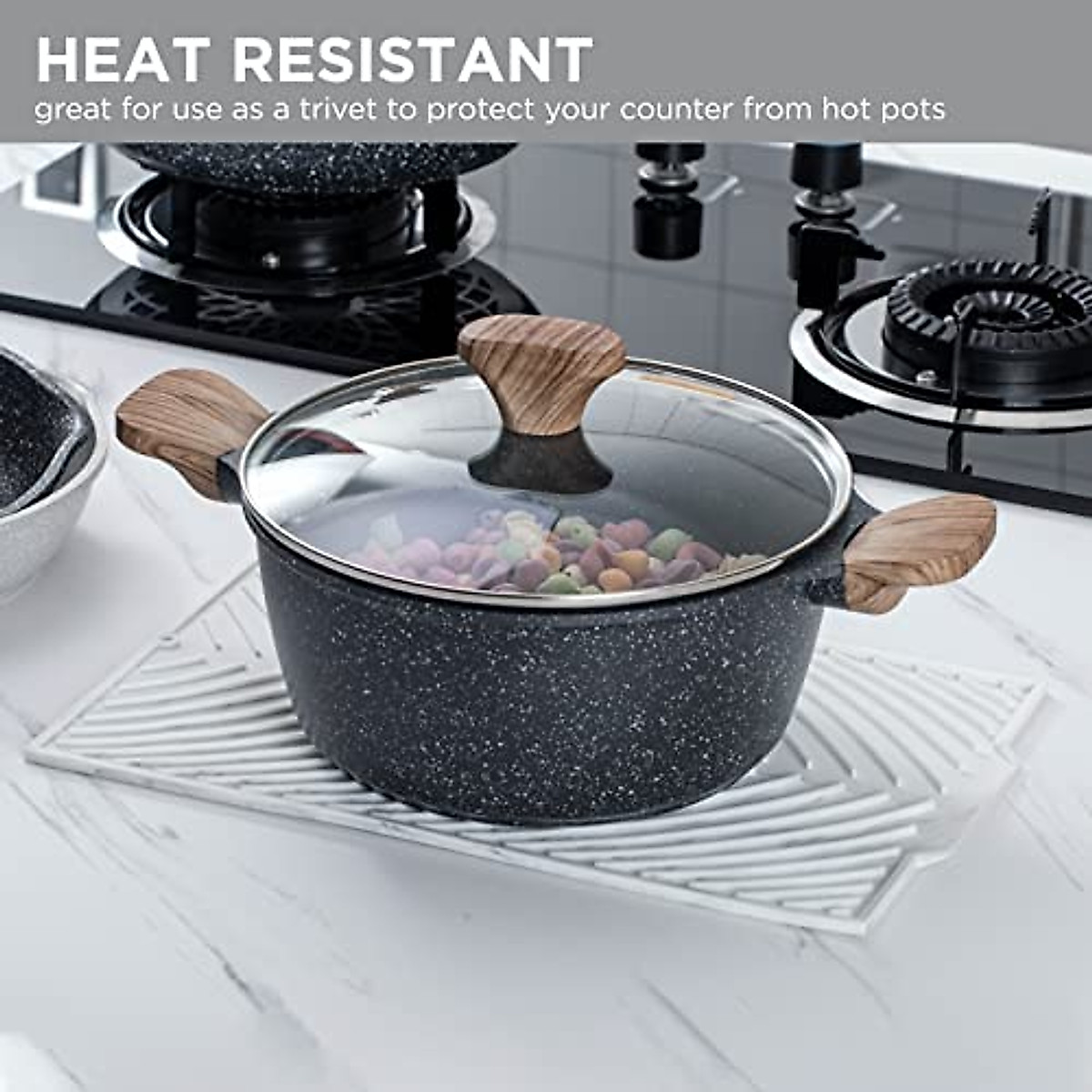 COOK WITH COLOR Silicone Dish Drying Mat - Heat Resistant Silicone Drying Mat for Dishes - 15" x 9.65" Dish Pads for Drying - Kitchen Counter Mat and Trivet, Dishwasher Safe (Marble)