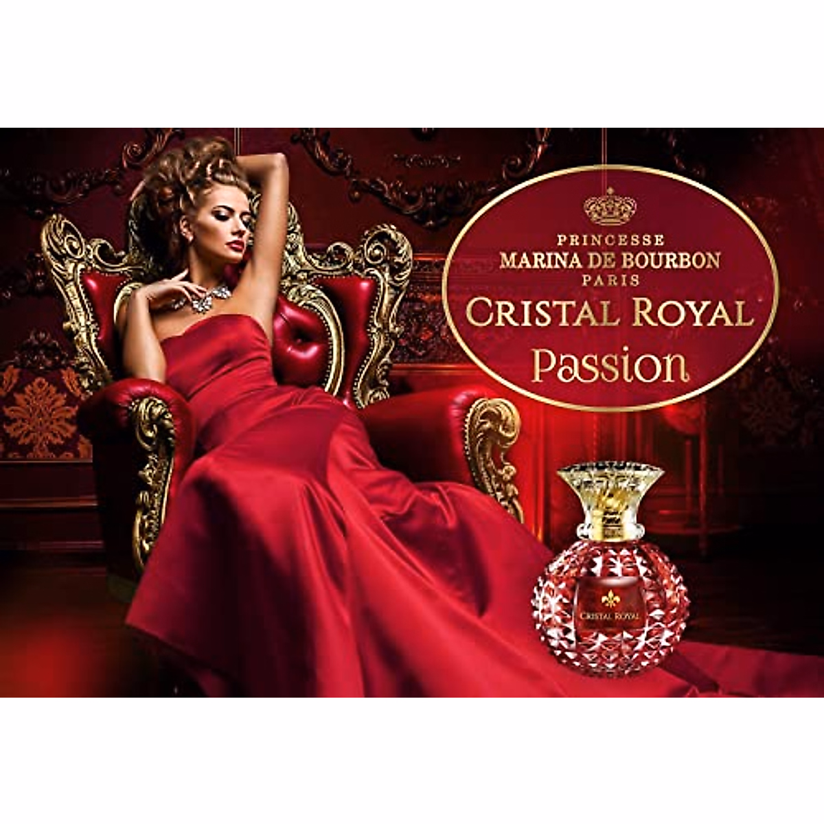 Princesse Marina de Bourbon Cristal Royal Passion Eau de Parfum for Women - Opens with Pear, Blackcurrant and Bergamot - Blended with Jasmine and Violet - For Elegant Ladies - 3.4 oz
