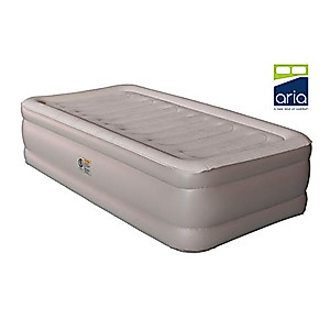 Aria Twin Inflatable Air Mattress with ConstantComfort Built-in Pump, Self-Inflating Air Bed Maintains Selected Firmness for Luxurious All-Night Sleep Comfort,Beige