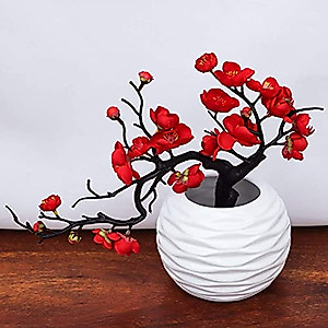 LIUCOGXI Artificial Plum Blossom Flower Red with Ceramic Potted for Home Living Room Party Wedding Garden Office Patio Decor
