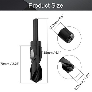 Utoolmart 27.5mm Reduced Shank Drill Bit HSS 6542 Black Oxide with 1/2 Inch Straight Shank 1pcs