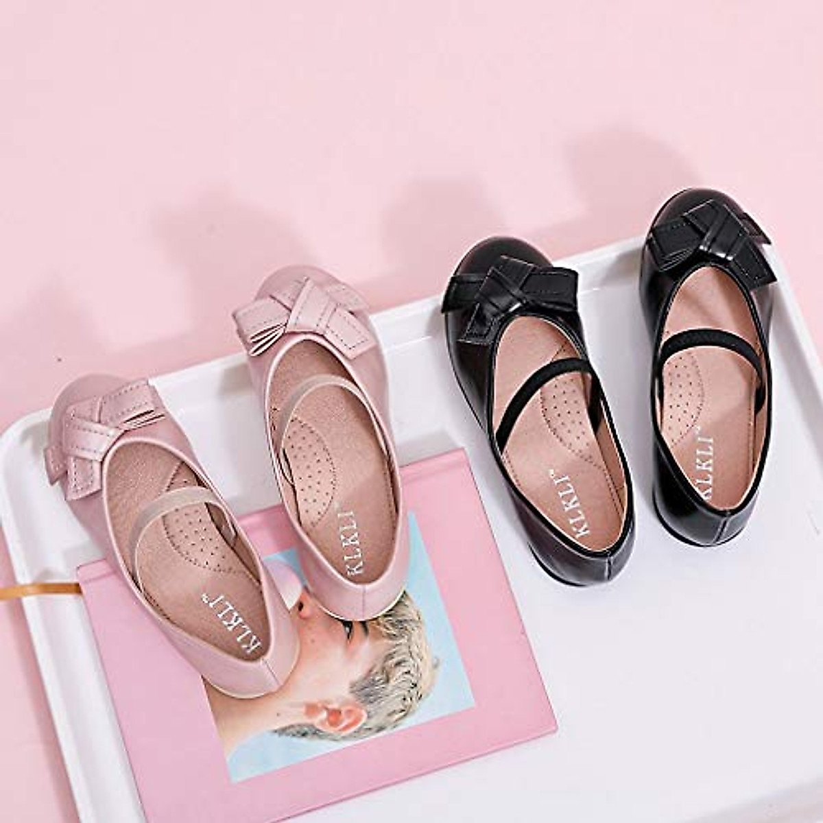 Diufon Autumn Baby Shoes Comfortable Princess Shoes Children Flat Soft Soft Bow Shallow Single Shoes Fashion Casual Peas Elastic Band Shoes (7.5-8 US M Little Kids, Black)