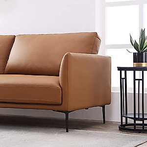 Acanva Luxury Mid-Century Modern Vegan Leather Single Cushion Living Room Sofa, 87" Couch, Mocha Bisque