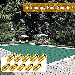 10 Pieces Brass Pool Cover Anchors Screws Pool Safety Cover Anchor Replacement Kit, Heavy Duty Pool Cover Anchors Concrete