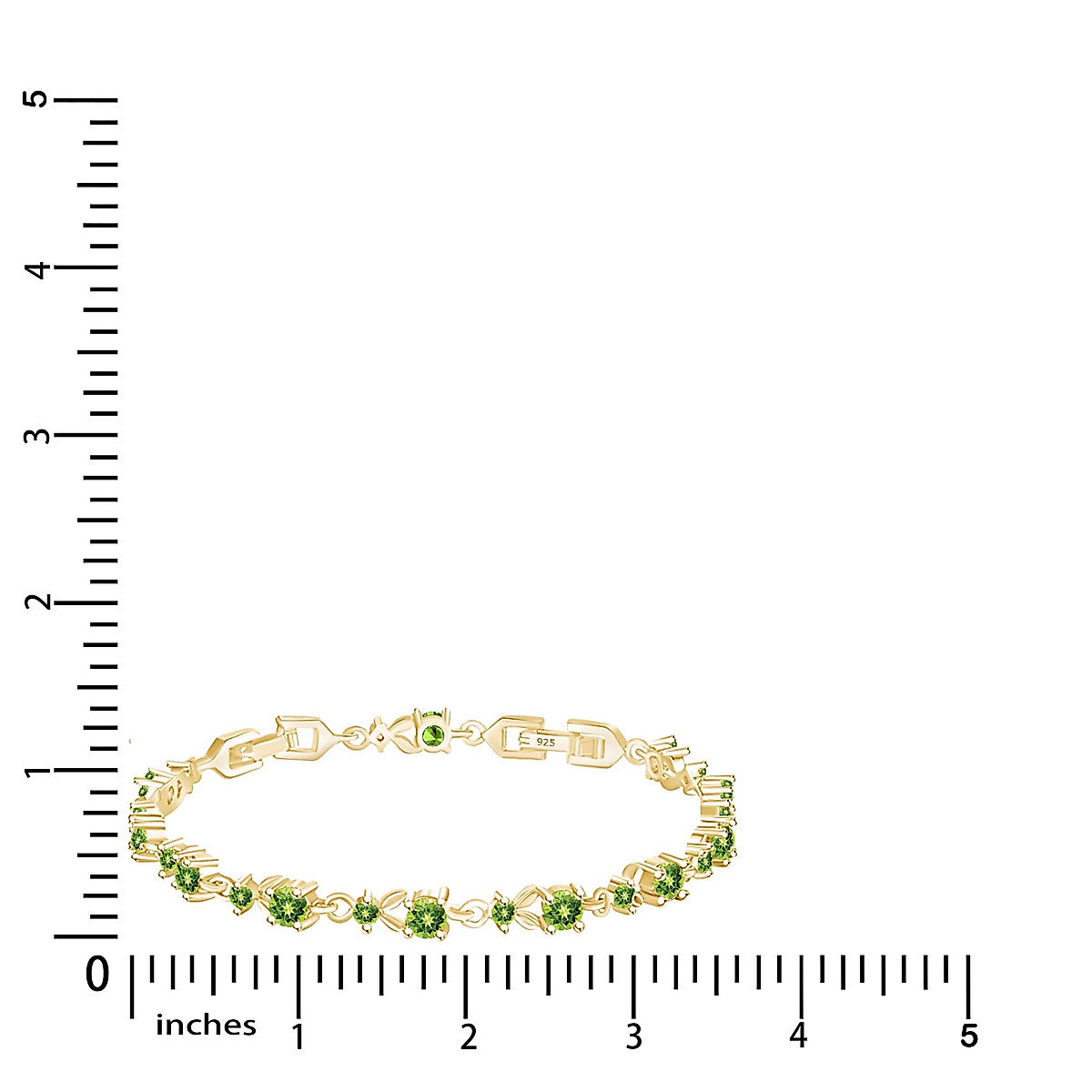 AFFY 14k Yellow Gold Over Sterling Silver Leaf Shape Tennis Bracelet Round Shape Simulated Peridot 7.25"