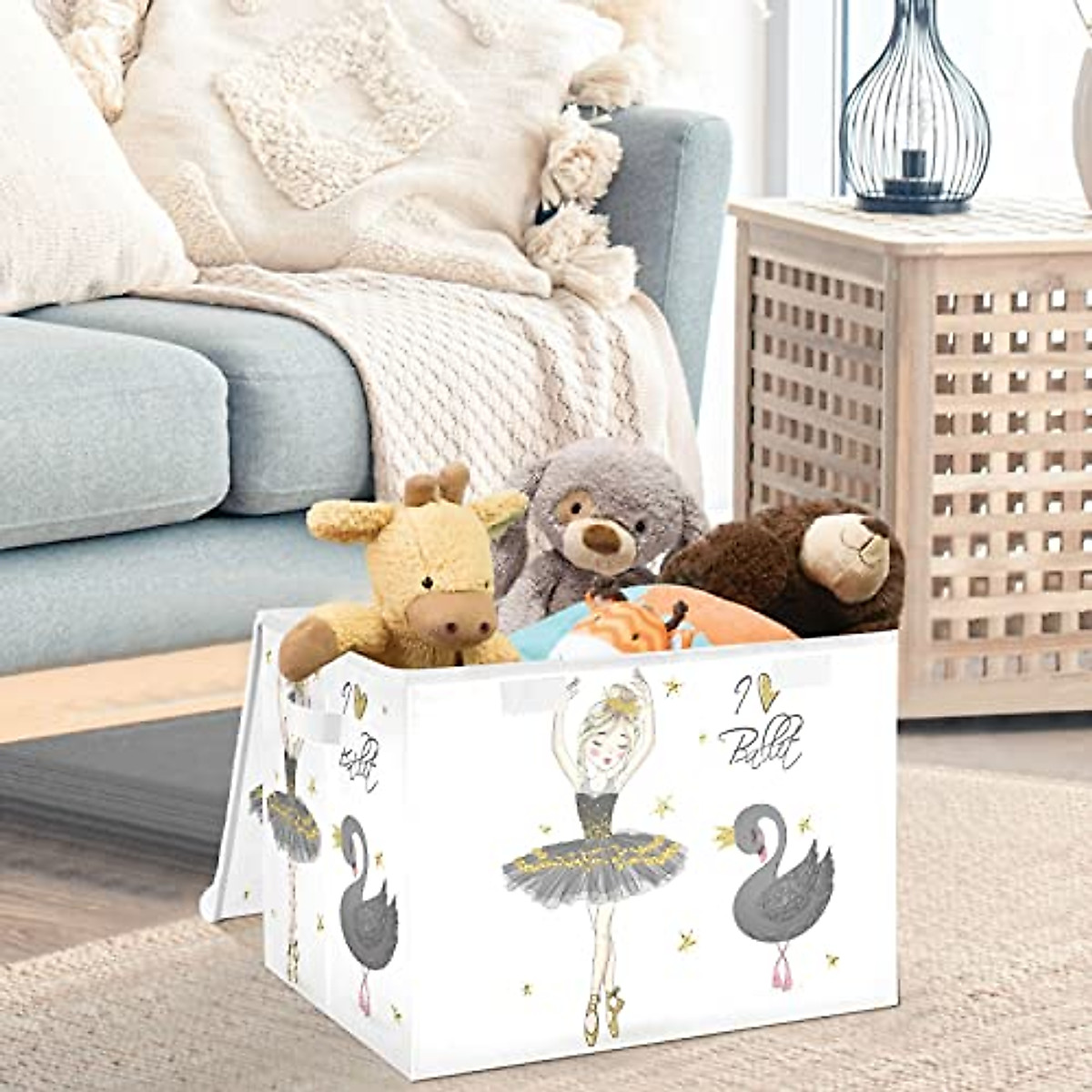 CaTaKu Lovely Black Swan Storage Bins with Lids and Handles, Fabric Large Storage Container Cube Basket with Lid Decorative Storage Boxes for Organizing Clothes