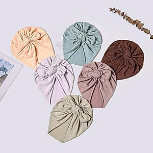 Wovenew Baby Turban Hats 6 Pcs Newborn Hats Breathable Bows Baby Bandana Hats Girls Cute Hat Headwear Accessories