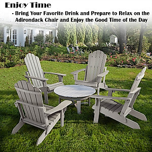 hOmeHua Folding Adirondack Chair Weather Resistant, Hard Plastic Imitation Wood Stripes Adirondack Chair, Easy to Fold Move & Maintain, Outdoor Chair for Patio, Backyard Deck, Fire Pit - Gray