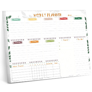 Weekly Planner Notepad - Undated Tear-Off Desk Notepad for To Do List, Notes and Habit Tracker -52 Thick Pages Weekly Calendar for Work Goals Daily Schedule, 8.5 x 11”