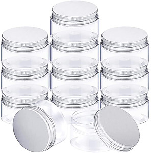 SATINIOR 12 Pack Clear Plastic Storage Favor Jars Wide-Mouth Plastic Containers with Lids for Beauty Products (4 Ounce)