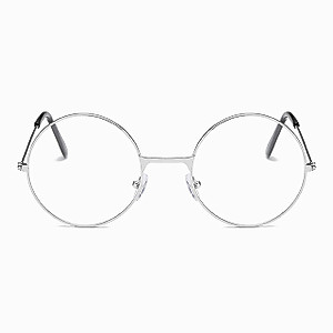 SOHUPAC Classic Round Glasses Retro Circle Eyeglasses Clear Lens Metal Frame Accessories Non-Prescription For Men Women (Silver)