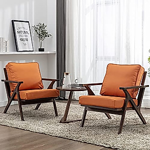 ONG Mid Century Accent Chair Brown Leather - Modern Armchair Upholstered Cushioned with Wooden Armrest Wood Legs Lounge Single Sofa Chair for Living Room Bedroom Home Furniture 330lbs (Brown Leather)