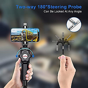 Articulating Borescope with 8 Adjustable LED Light, Ralcam 8.5mm/0.33inch Borescope Inspection Camera with Two-Way Articulated Head,HD 1080P Endoscope Automotive Scope for Smartphone&iPhone