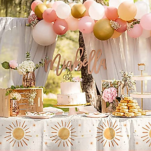 HAKOTI First Trip Around The Sun Tablecloth Decoration- 2PCS Boho Sun Baby Shower Table Covers,You are My Sunshine Supplies for 1st Birthday Party,Gender Reveal（White and Yellow）