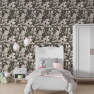 UniGoos Abstract Mushroom Peel and Stick Wallpaper Cute Pattern Temporary Wall Paper Roll Modern Self Adhesive Contact Paper for Cabinet Kids Room DIY Decor 17.7" x 118.1"