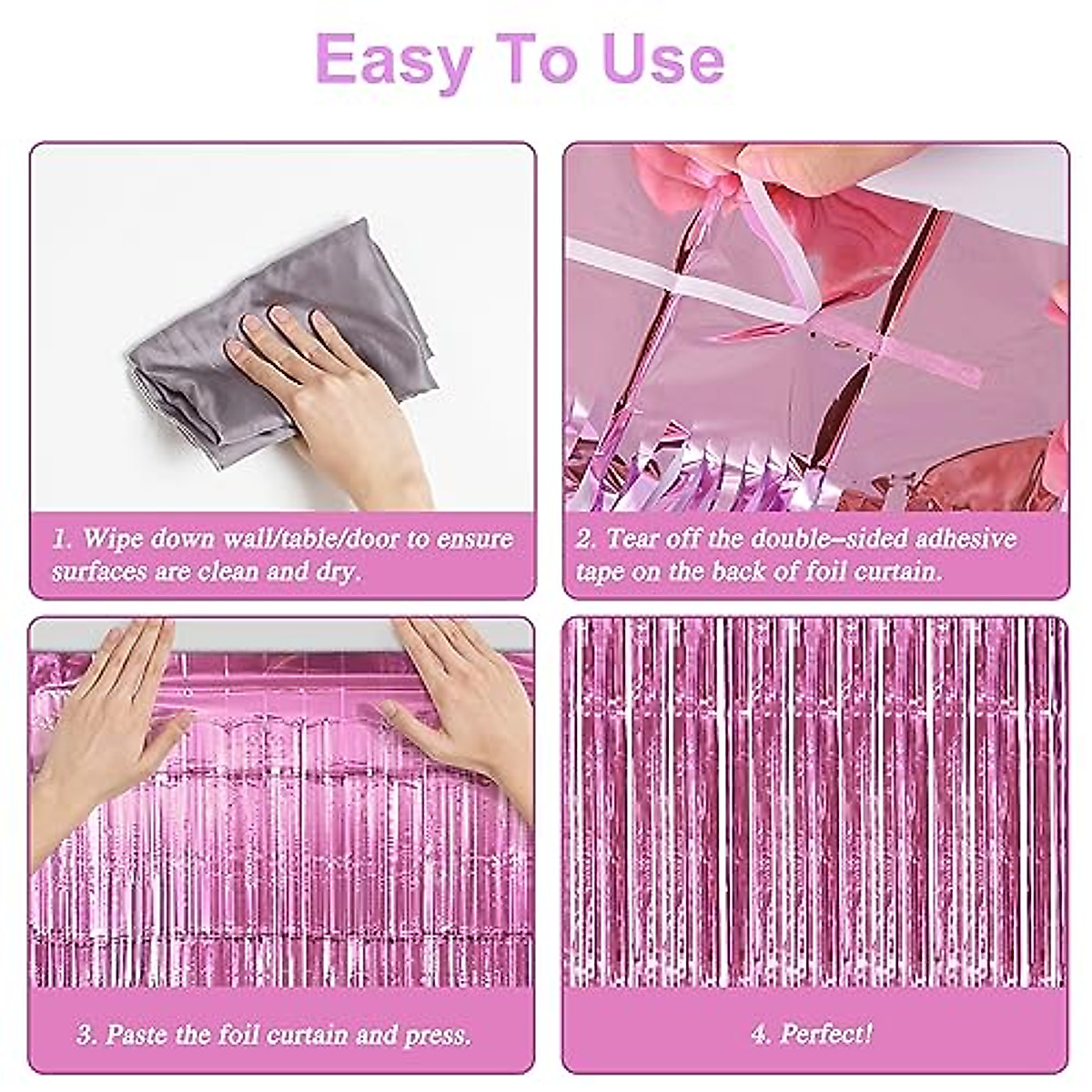 rubfac 3pcs 3.3x8.2 Feet Pink Fringe Backdrop Curtains,Tinsel Streamers Birthday Party Decorations, Fringe Backdrop for Pink Party Decorations Girl Princess Bachelorette Party Decor