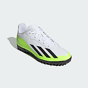 adidas X Crazyfast.4 Turf Sneaker, White/Core Black/Lucid Lemon, 4.5 US Unisex Big Kid