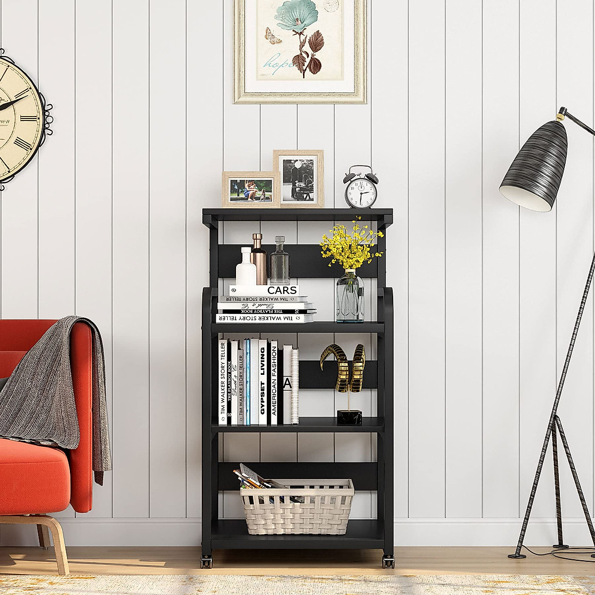 Tribesigns 4-Shelf Mobile Printer Stand with Storage Shelves, Large Modern Printer Cart Desk Machine Stand Storage Rack on Wheels for Home Office(Black)