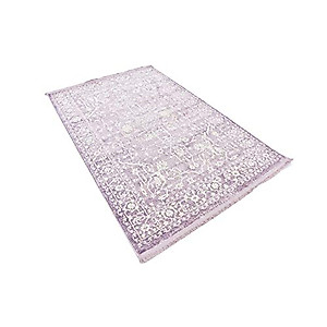 Unique Loom Traditional Classic Intricate Design Distressed Vintage Detail, Area Rug, 4 ft x 6 ft, Purple/Ivory